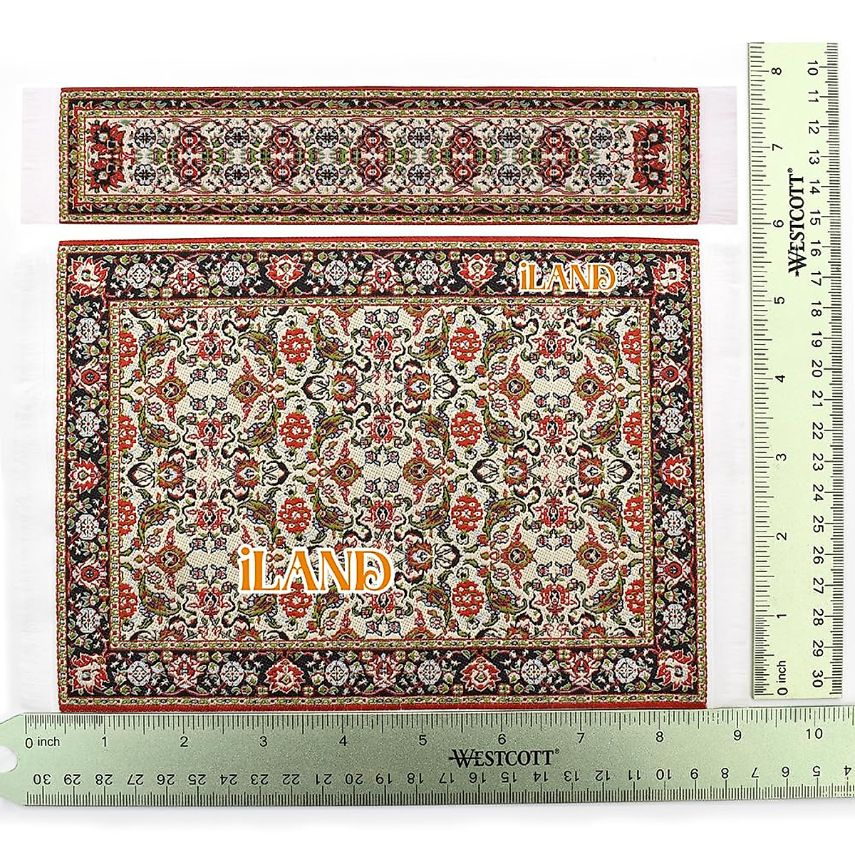 iLAND Miniature Dollhouse Accessories of Woven Dollhouse Rug 9.4” x 5.7” 9.2" x 1.8" for Dollhouse Furniture on 1/12 Scale and Dolls 3” - 12” (2pcs Spring)