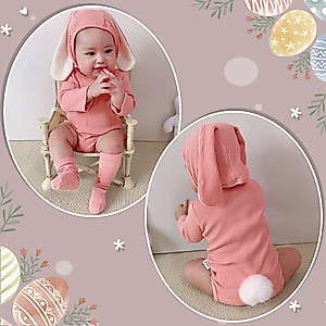 XIFAMNIY Baby Easter Bunny Outfit Romper Bodysuit with 3D Rabbit Ear Hat for Baby Newborn Infant