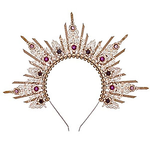 COSUCOS Spike Halo Crown Headpiece - Gold Sunburst Headwear Queen Headband Virgin Mary Headpiece for Women Wedding Photoshoot Hallowoon Cosplay Renaissance Costume