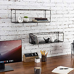 MyGift Black Floating Shelves for Wall, Decorative Rectangular Metal Frame Display Wall Shelf for Bedroom