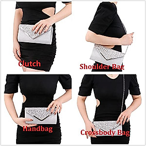Gabrine Womens Shiny Sequins Evening Bag Envelop Bag Handbag Clutch Purse for Wedding Party Prom(Grid Silver)