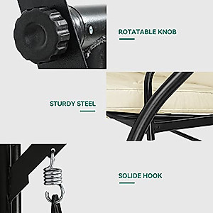 YITAHOME Porch Swing Bed 3-Seats Outdoor Patio Swing Heavy Duty Swing Chair with Adjustable Canopy Removable Cushion, Suitable for Adult in Garden, Poolside, Balcony, Beige