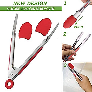 HINMAY Small Tongs with Silicone Tips 7-Inch Mini Serving Tongs, Set of 3 (Red Blue Green)