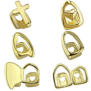 6PC 18K Plated Gold Grillz Mouth Teeth Top Tooth Single Grill Cap for Teeth Mouth Party Accessories Teeth Grills