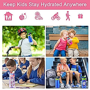 ROISDIYI Kids Water Bottle with Straw Spill Proof Toddler Water Bottles for School 16 OZ 3 Pack, Ideal for Travel and Activities, Easy Clean and Dishwasher Safe Press The Button For Pop Up Straw