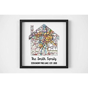 New Home Gift Housewarming Gift Map Art Gift Family Established Sign Last Name Art Family Art Framed Art Gift for New Home Realtor Gift