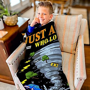 Just A Boy Who Loves Tornado Blanket Best Gifts Super Soft Premium Flannel Throw Blanket, Warm Plush Perfect for Sofa Bed Camping Blankets All Season Use (50" L X 40" W)
