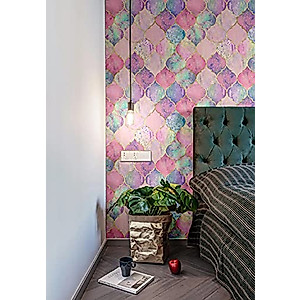 Blooming Wall DPY40 Peel and Stick Pink Multicolor Trellis Wallpaper Self-Adhesive Removable Wallpaper Wall Mural Wall Decor