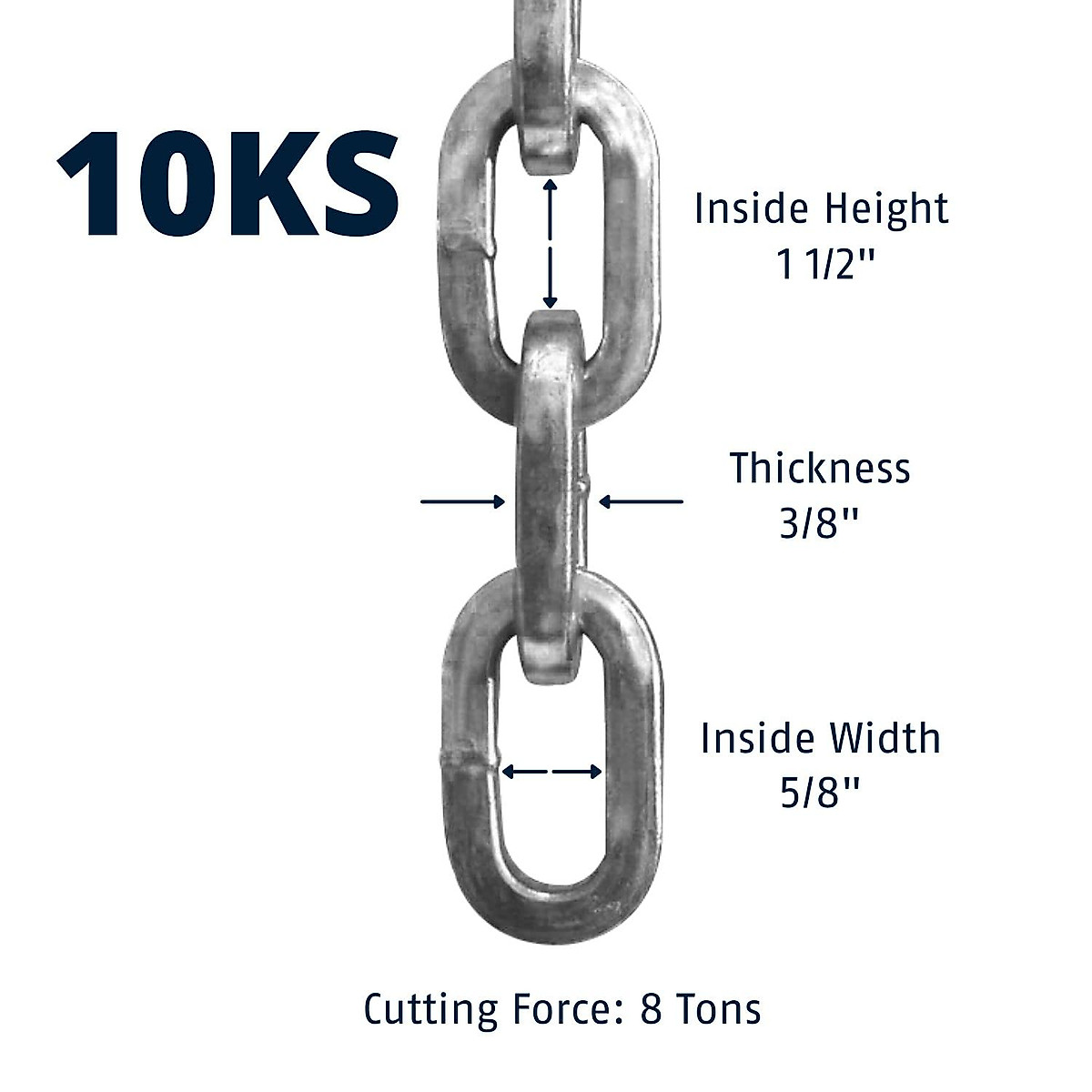 ABUS Hardened Steel 10KS 10 Foot x 3/8" Thick Square Security Chain for Bikes, Containers, Trailers, ATV's, Motorcycles and Personal/Industrial Property
