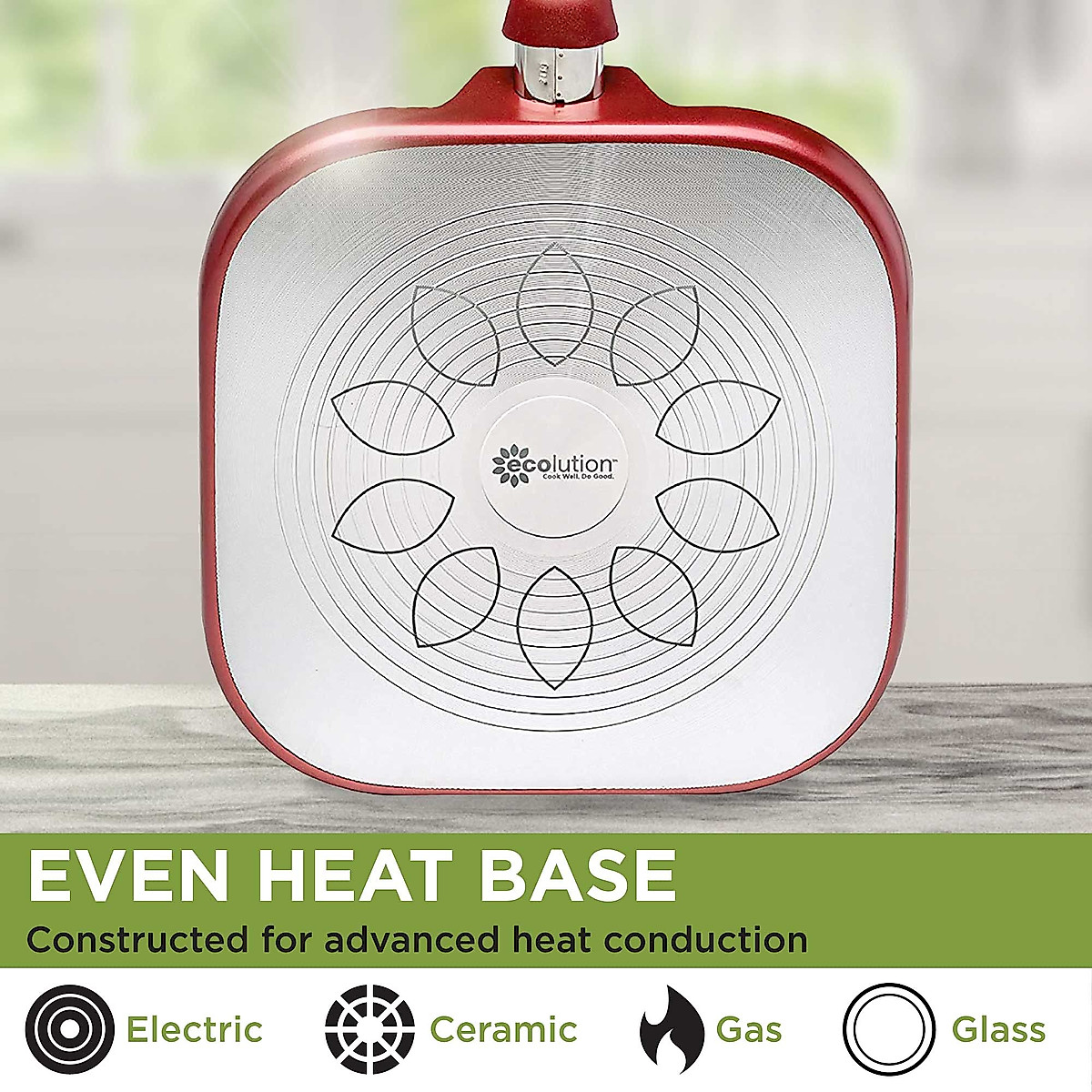 Ecolution Evolve Heavy-Gauge Aluminum with a Soft Silicone Handle, Dishwasher Safe, Non-Stick, 11-Inch Griddle, Crimson Red