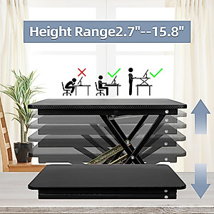 STANDNEE Standing Desk Converter, Height Adjustable Sit Stand Desk Converter, Fully Assembled Monitor Desk Riser for Standing or Sitting, Sit to Stand Desk for Home Office, Black, Pattern.