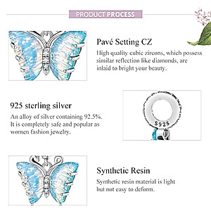 WOSTU Crystal Butterfly Charm for Bracelet Dazzling Butterfly 925 Sterling Silver Crystal Pendant Charm Fit Euripean Bangle Charm Bracelet DIY Jewelry