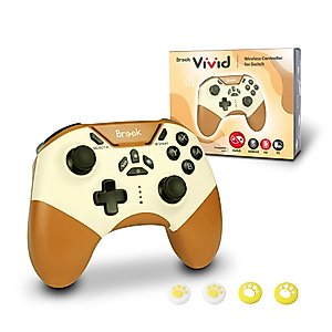 Brook Vivid Wireless Switch Controller with Thumb Grips Set, 6-Axis Gyro Bluetooth Controller For NS Switch/Lite/OLED and PC, Bluetooth Gaming Controller, For Animal Crossing (Sunshine)