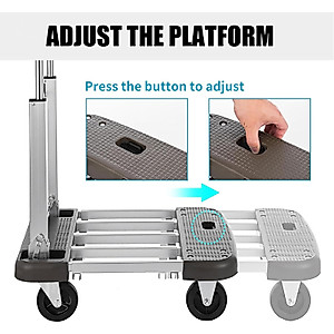 Platform Truck Platform Truck Aluminum Flat Handtruck Adjustable Length Folding Push Cart Load 330 Lbs Moving Dolly Cart Flatbed Cart Reliable