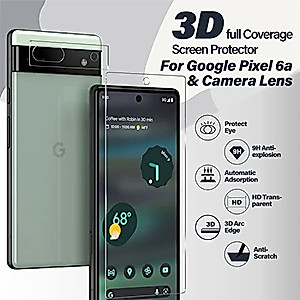Pixel 6a Tempered Glass Screen Protector + Camera Lens Protector [ 2 + 2 Pack ][Fingerprint Unlock] [Anti-Scratch] [Case Friendly] HD Clear Protective Film for Google Pixel 6a