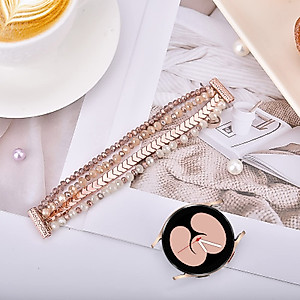 MOFREE Beaded Bracelet Compatible with Samsung Galaxy Watch7/6/5/4 40/44mm Band/Active 2,Watch 4 Classic 42mm 46mm,Watch 5 Pro 45mm Band Women,20mm Handmade Fashion Elastic Crystal Beads Bracelet