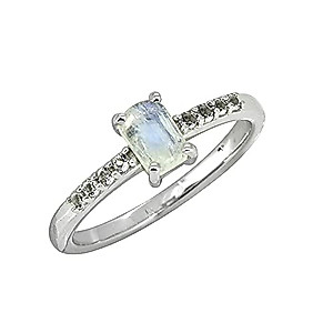 YoTreasure 0.64 ct Moonstone White Topaz Solid 925 Sterling Silver Gemstone Ring Jewelry