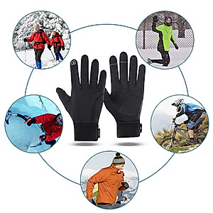 LERWAY Winter Warm Gloves, Thermal Black Warm Gloves for Men Women Waterproof Touchscreen Non-Slip Gloves for Driving, Cycling(L)