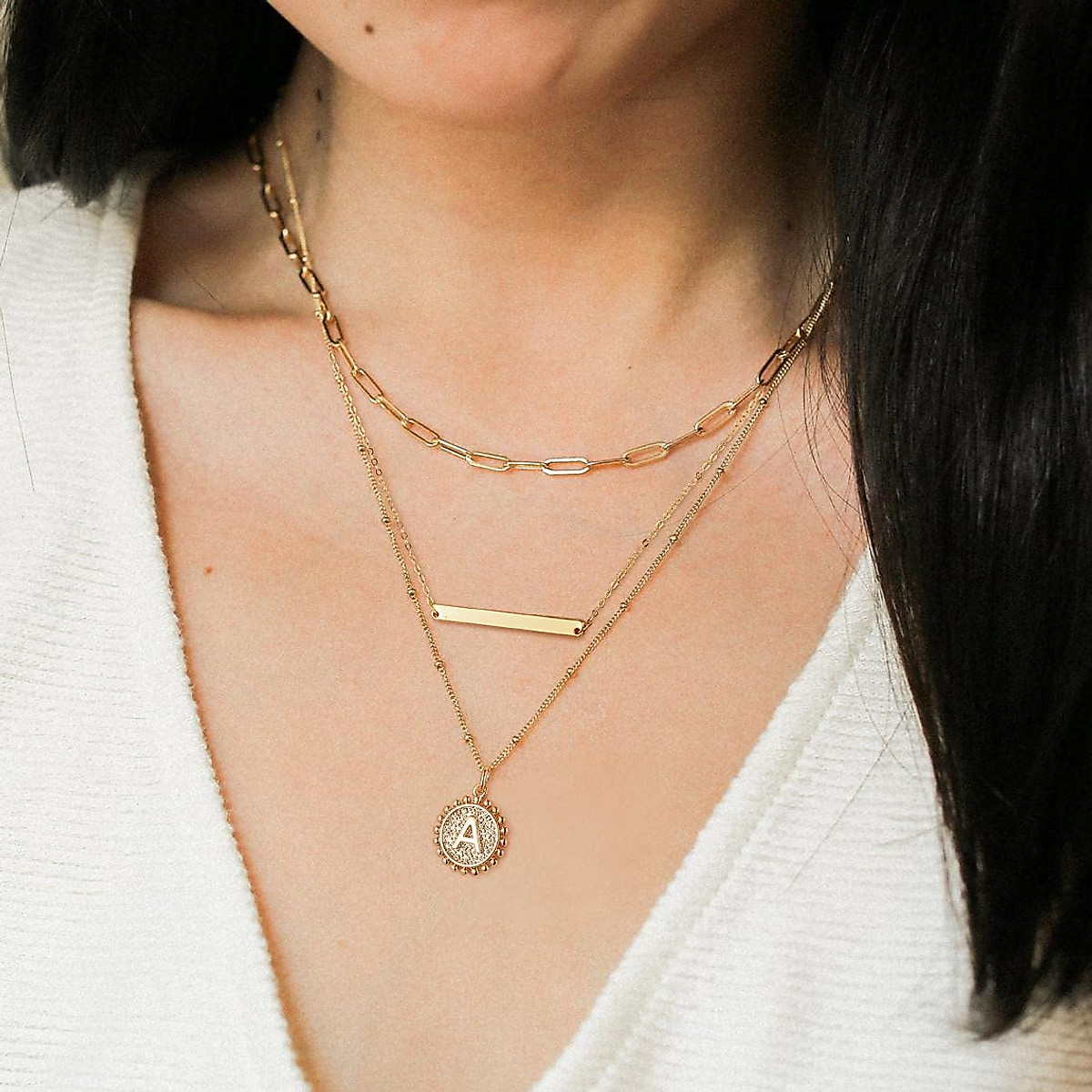 M MOOHAM Layered Gold Necklace for Women - 14K Gold Plated Initial Necklace for Women Layered Necklace Set Gold Necklace Non Tarnish Letter Necklace Gold Jewelry for Women