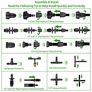 280 Pcs Drip Irrigation Kit, 147FT Garden Watering System 1/2 1/4 in Distribution Tubing Hose Automatic Patio Misting System Micro Automatic Drip Irrigation for Plant Garden Greenhouse Patio Lawn