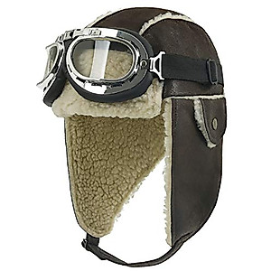 ililily Aviator Hat Winter Snowboard Fur Ear flaps Trooper Trapper Pilot Goggles, Brown,One Size (aviator-403-8)
