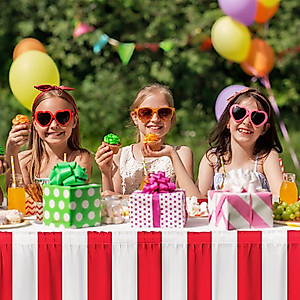 durony 1 Pack Red and White Striped Table Skirt Circus Theme Party Supplies Carnival Table Skirt for Carnival Home Party Decoration, 165 x 30 Inches