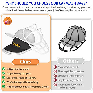 LONGD Hat Washer Cage for Baseball Caps, Sturdy Cleaning Protector with Frame Cage and Laundry Bag, Washing Machine Safe Hat Cleaner and Organizer, Suitable for Adult and Kids' Caps - 1-Pack,White