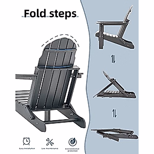 Restcozi Folding Adirondack Chairs, HDPE All-Weather Adirondack Chair, Fire Pit Chairs (2 Pack, Grey)