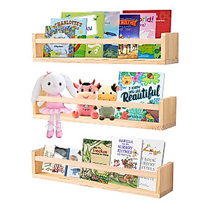 AZSKY Nursery Book Shelves 24 Inch Rustic Natural Wood Floating Shelves,Wall Book Shelves for Farmhouse,Bathroom Décor,Kitchen Spice Rack or Book Shelf Organizer for Home Décor,a Set of 3 Same Sizes