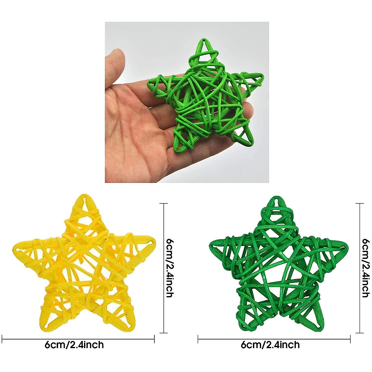 Chaokui Green Yellow-Rattan Star Decorative Wicker Ball for Vase Bowl Home Garden Wreath Tree Decoration DIY Craft Art Hanging Ornament 20pcs,2.4inch,Green+Dark Green