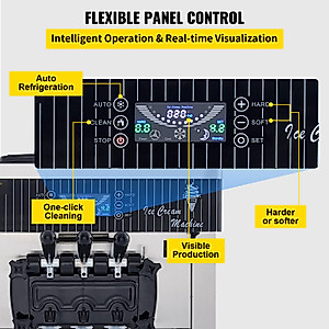 VEVOR 2200W Commercial Soft Ice Cream Machine 3 Flavors 5.3 to 7.4Gallons per Hour Auto Clean LED Panel Perfect for Restaurants Snack Bar supermarkets 2200W