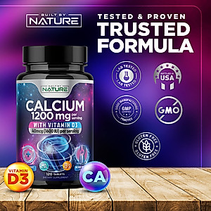 Calcium 1200mg with Vitamin D3 for Best Absorption - Advanced Bone Support Supplement, 1200 mg Calcium Carbonate & 1600 IU Vitamin D3, Slow Release for Immune Support, Easy to Swallow, 120 Tablets