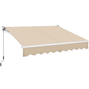 Yaheetech 8 × 7 Ft Manual Retractable Patio Awning, Sun Shade Awning with Manual Crank Handle, Window Door Shelter Awning with Aluminum Frame for Patio/Balcony/Yard, 280g/m² Polyester, Beige