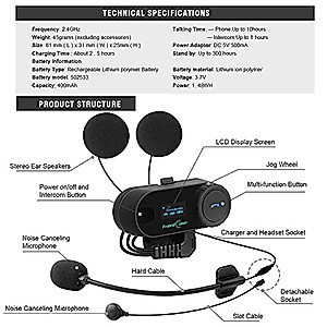 FreedConn Motorcycle Helmet Bluetooth Intercom Interphone Headset Headphones Kit, T-COMSC for 2 or 3 Riders/LCD Screen / MP3 Player/GPS/FM Radio/Hands Free (5 pin)