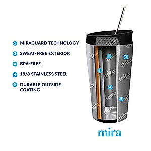 MIRA 2 Pack of 12 oz Stainless Steel Insulated Coffee Travel Mug for Coffee, Tea - Press Lid Tumbler - Vacuum Insulated Coffee Thermos Cup Keeps Hot or Cold - Black