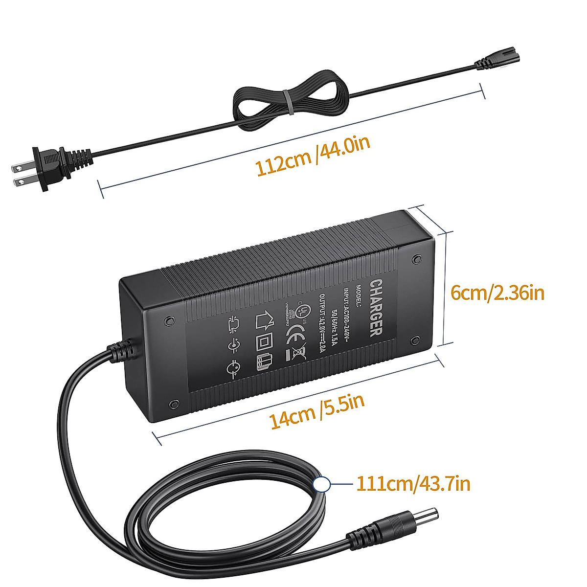 SoulBay 42V Electric Scooter Charger for Hover-1 Gotrax Scooters 36V Lithium Battery Bike E-Bike, AC 100-240V to DC 42V 2A Battery Charger Replacement, 1 Prong 5.5mm Round Tip