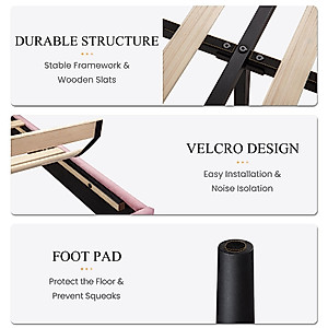 SHA CERLIN Full Size Velvet Bed Frame with Vertical Channel Tufted Wingback Headboard, Upholstered Platform Bed with Wood Slats, No Box Spring Needed, Easy Assembly, Pink