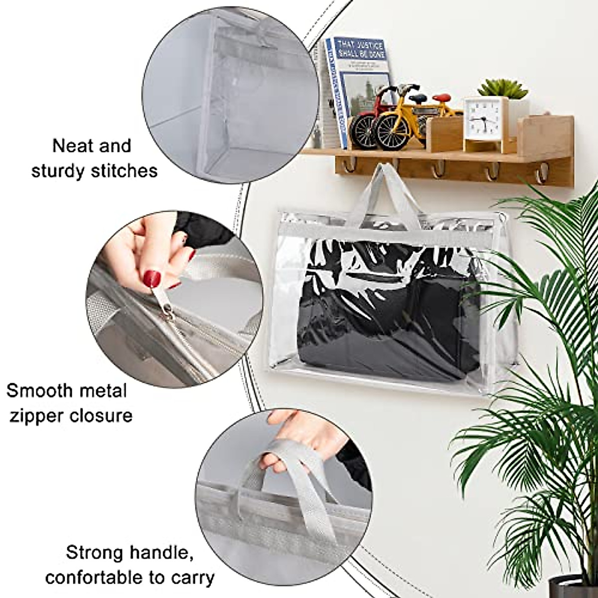 SZXFMY 10 Pack Handbag Storage Organizer Dust Bags Transparent Purse Storage Bag Organizer for Closet with Handle and Zipper Handbags Bag (Grey)