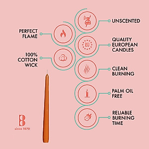 BOLSIUS Orange Taper Candles - 12 Pack Individually Wrapped Unscented 10 Inch Dinner Candle Set - 8 Burn Hours - Premium European Quality - Smokeless & Dripless Household Wedding & Party Candlesticks