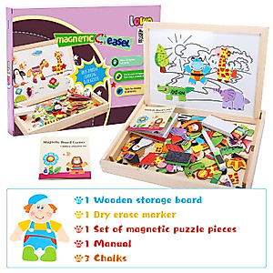 Lewo Wooden Educational Toys Magnetic Art Easel Animals Wooden Puzzles Games for Kids