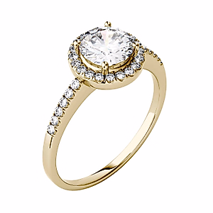 Charles & Colvard Created Moissanite 6.5mm Round Cut Engagement Ring for Women | 1.3 cttw DEW | Lab Grown | Solid 14K Yellow Gold | Size 5.5