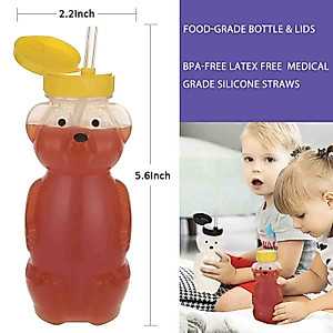 Honey Bear Straw Cups with 4 Flexible Straws & Cleaning Tools(2 Straw Brushes &1 Bottle Brush), 8-Ounce Therapy Sippy Bottles for Speech and Feeding Training, Leak-Proof & Food-Grade & BPA Free 2 Pack