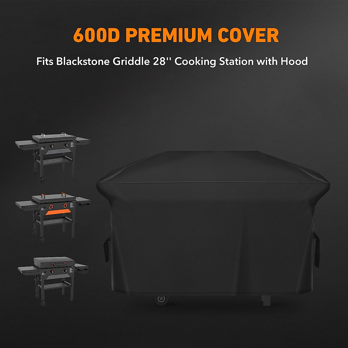 Heavy Duty Griddle Cover compatible with 5483 Blackstone 28 inches Griddle Cooking Station with Hood, Water Resistant, Weather Resistant, 600D Polyester Flat Top Gas Grill Cover with Straps, 28" Black