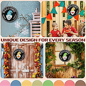 Qunclay Interchangeable Summer Wooden Gnome Decor Holiday Seasonal Tiered Tray Decoration with 24 Magnet Pieces and 8 Detachable Hats Gnome Changeable Welcome Sign for Home (Stylish)