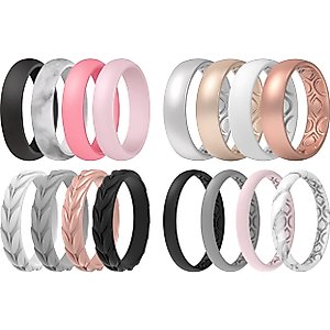 ThunderFit Silicone Wedding Bands for Women, 16 Mixed Stackable Rubber Engagement Rings