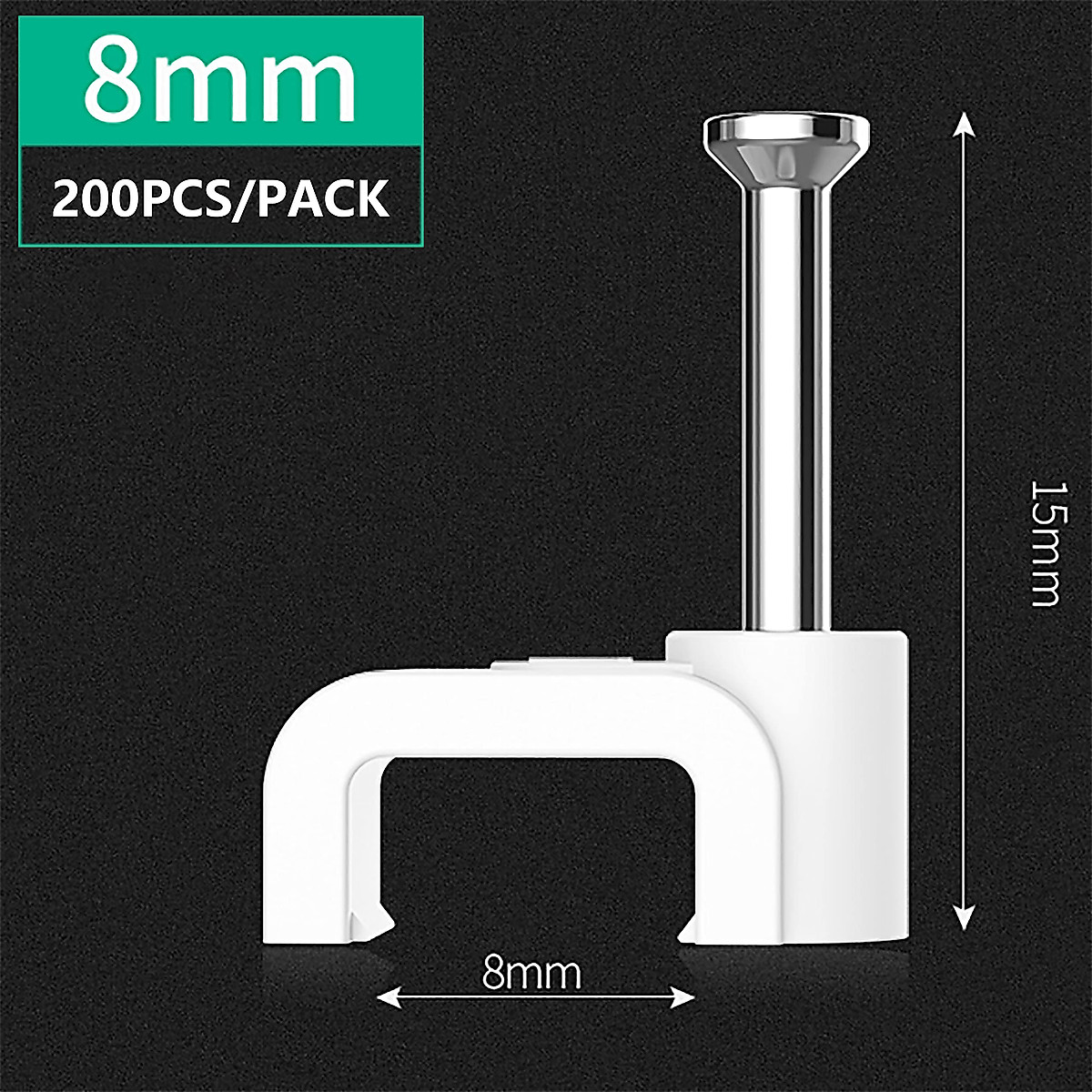 Ethernet Cable Clips White 8mm 200pcs, Single Coaxial Cable Clamps with Nail for CAT5, CAT6, CAT7 Flat Wire