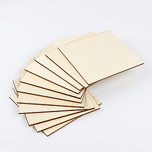 50Pcs Unfinished Wood Pieces 4x4 Inch Square Blank Wooden,Wooden Cutouts for Crafts,Squares Cutout Tiles Unfinished Wood Cup Coasters Natural Slices Wooden Square Cutouts for Ornaments HomeDecoration