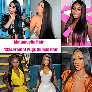 Straight Lace Front Wigs Human Hair Pre Plucked 180% Density 13x4 Frontal Wigs Human Hair 26 Inch HD Transparent Lace Wig 10A Brazilian Virgin Human Hair Wigs for Women with Baby Hair Natural Hairline