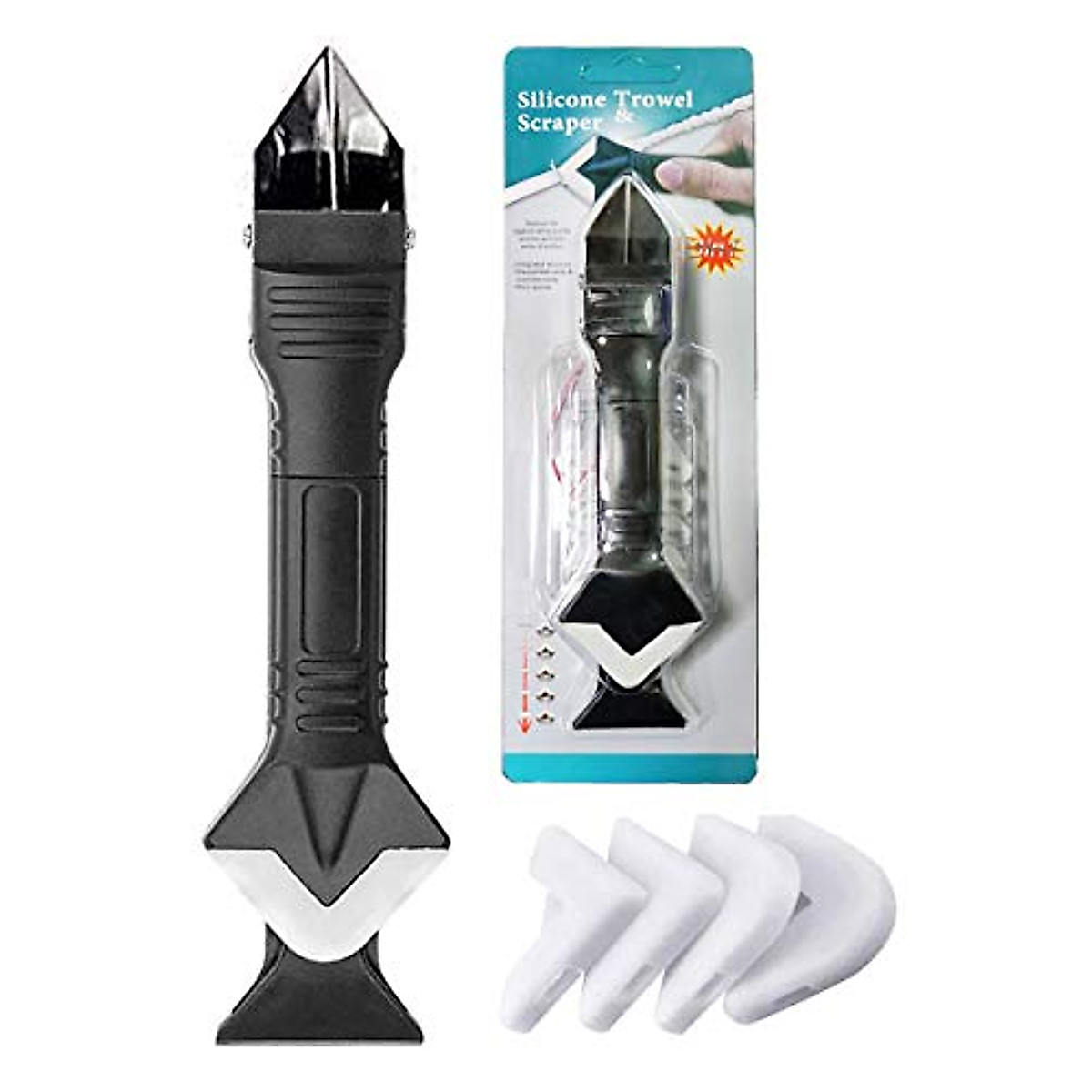 3 in 1 Silicone Caulking Tools, Glass Glue Angle Scraper, stainless steelhead Caulk Remover and Sealant Scraper, For Kitchen Bathroom Window And Frames Sealant Seals (1 Pack)