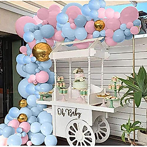 Pink and Blue Balloons, 88pcs Gold Metallic Foil Balloons Garland Kit Macaron Latex Balloon for Birthday Baby Shower Gender Reveal Party Decorations